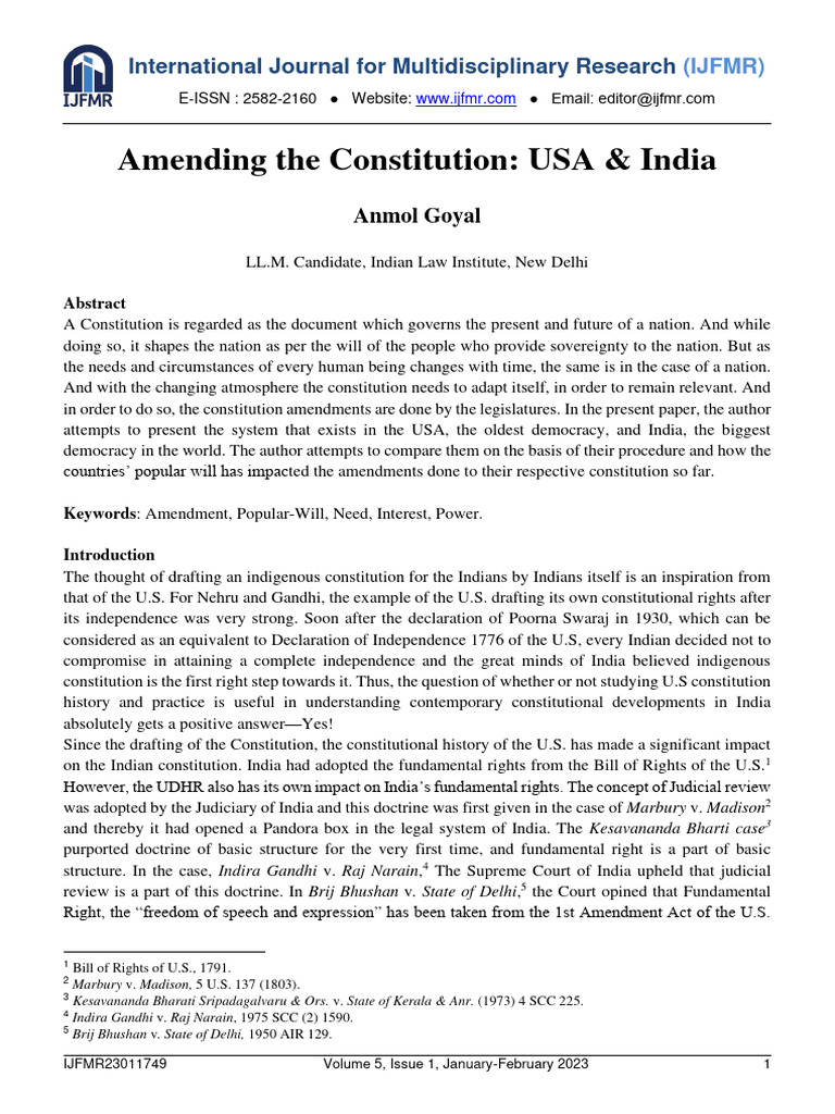 Amending The Constitution USA and India | PDF | Constitutional ...
