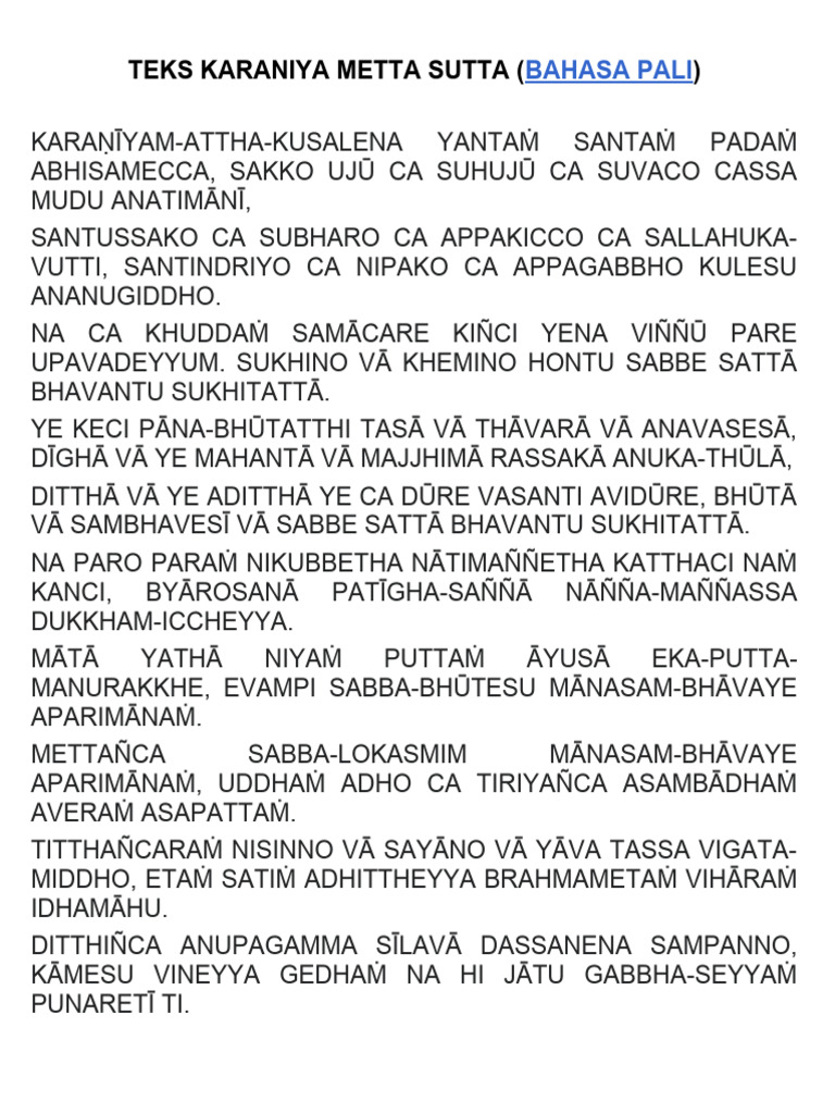 Teks Karaniya Metta Sutta Pali dan Artinya | PDF