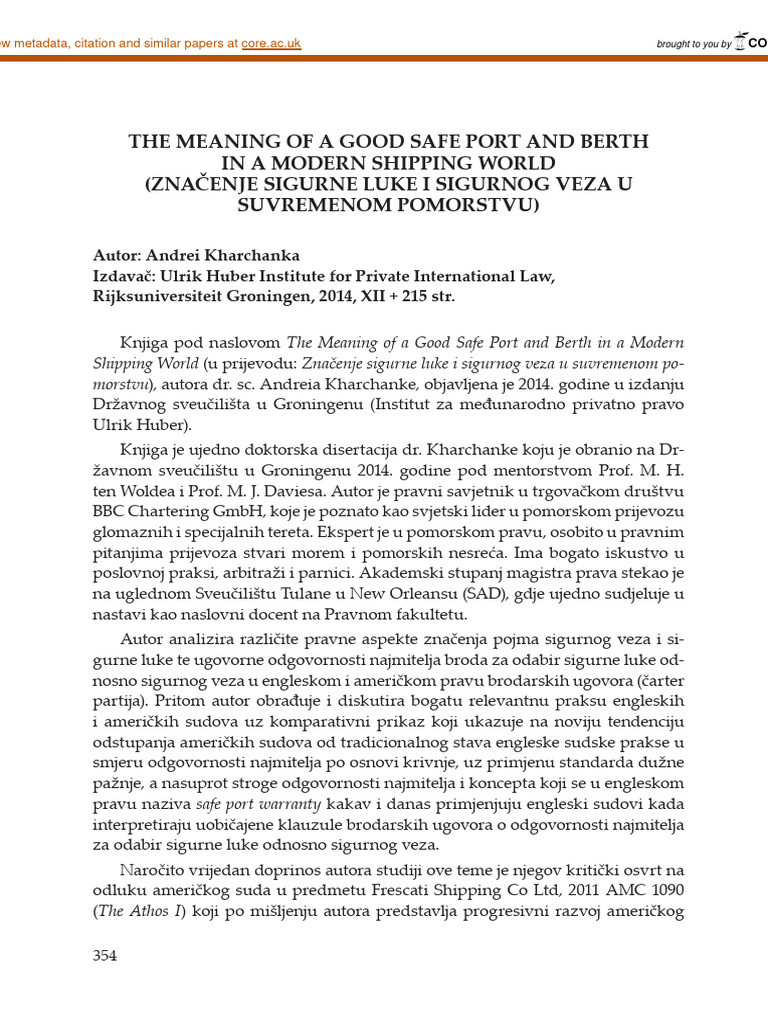 The Meaning of A Good Safe Port and Berth | PDF