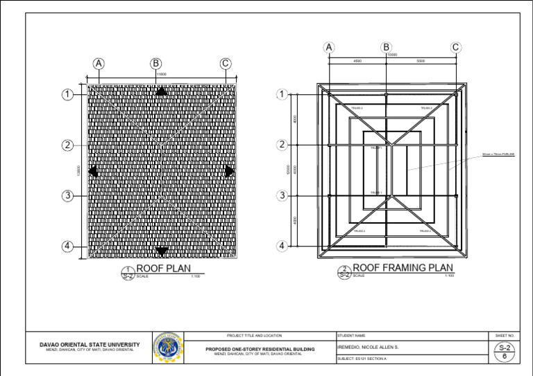 A B C A B C: Roof Plan Roof Framing Plan | PDF | Structural Engineering