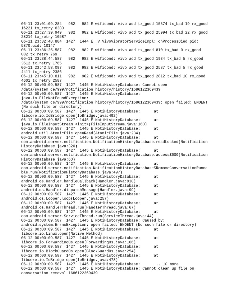 Vivo Device Error Log Analysis | PDF | Java (Programming Language) | Android (Operating System)