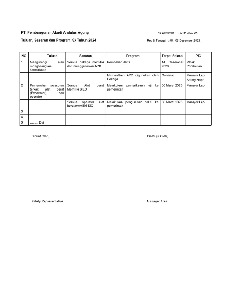 Tujuan & Program K3 PT PAA 2024 | PDF