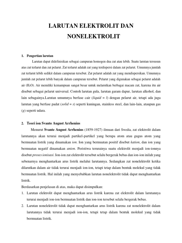 Larutan Elektrolit Dan Nonelektrolit | PDF | Sains & Matematika