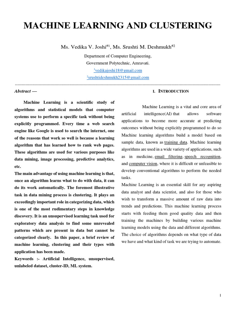 Machine Learning & Clustering Guide | PDF | Cluster Analysis | Machine Learning