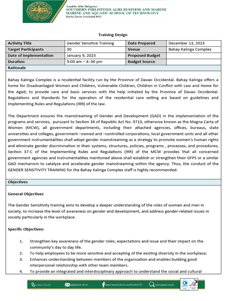 Training Design GST | PDF | Gender | Gender Studies