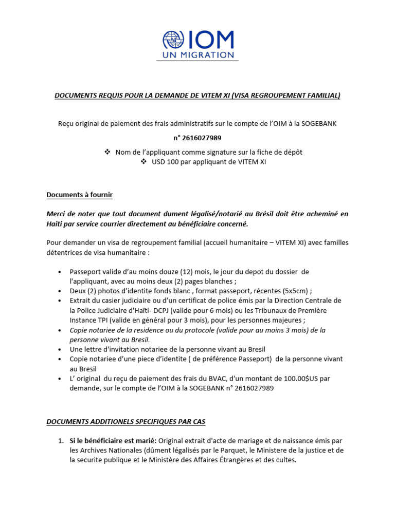 Demande de VITEM XI : Documents requis | PDF | Certificat de naissance ...