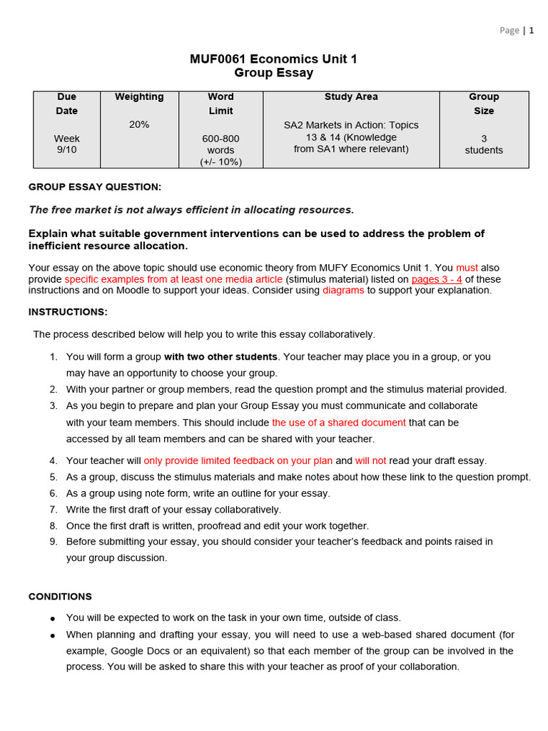S1 2023 Group Essay Instructions, Question and Stimulus Material | PDF ...