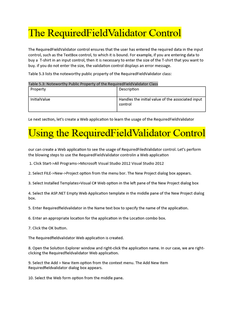 ASP.NET Validation Controls Guide | PDF | Menu (Computing) | Dialog Box