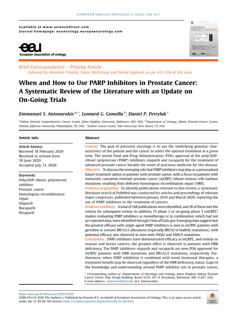 When and How To Use PARP Inhibitors in Prostate Cancer | PDF | Dna ...
