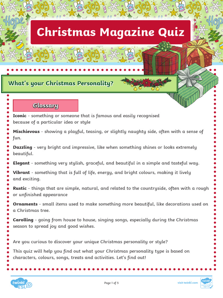 Discover Your Christmas Personality Quiz | PDF | English As A Second Or ...