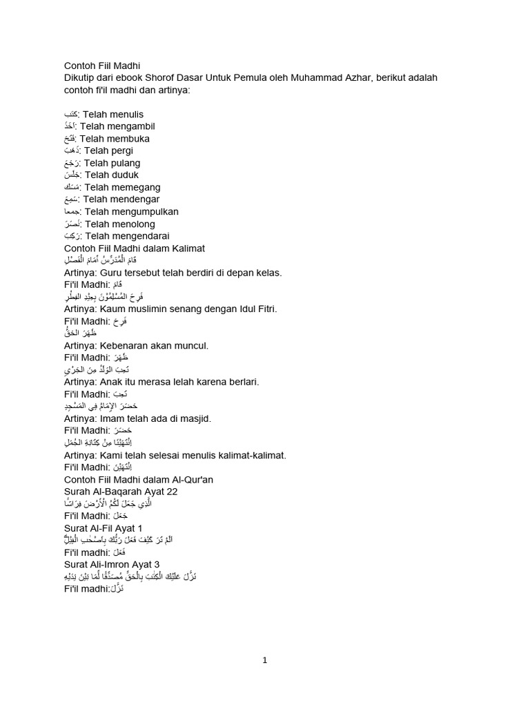 Contoh Fi'il Madhi dan Kalimatnya | PDF