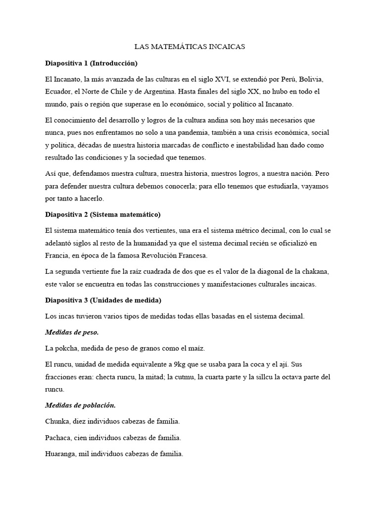Matemática en El Perú | PDF | Imperio Inca | Matemáticas