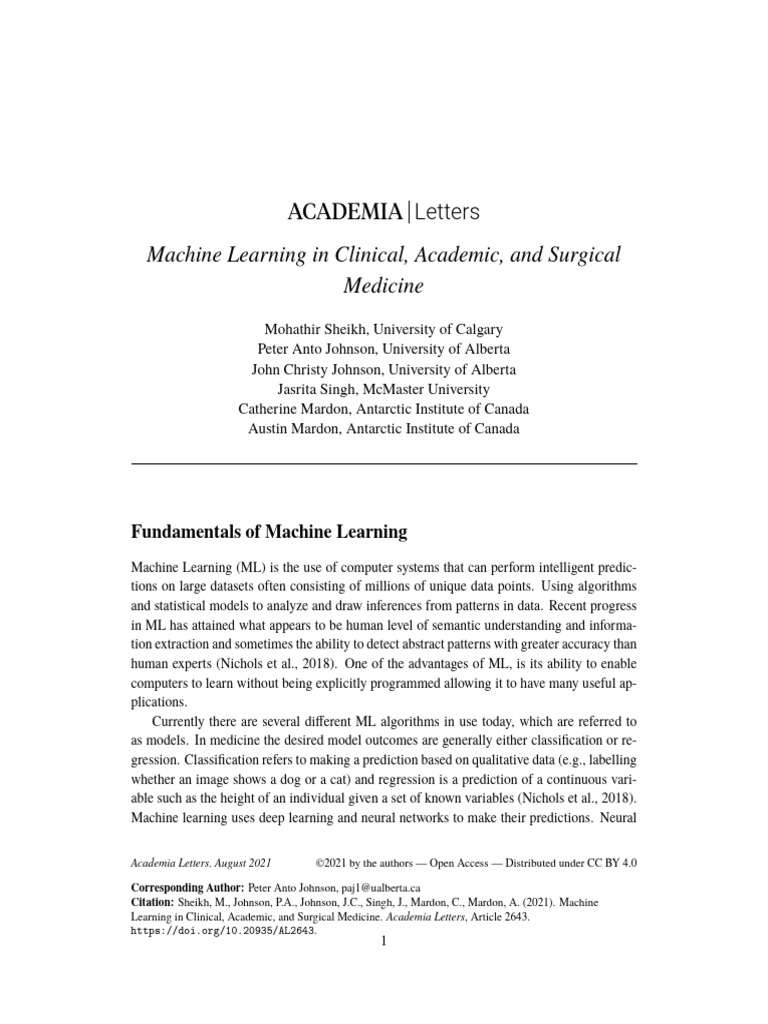 Machine Learning in Clinical Academic An | Download Free PDF | Machine ...