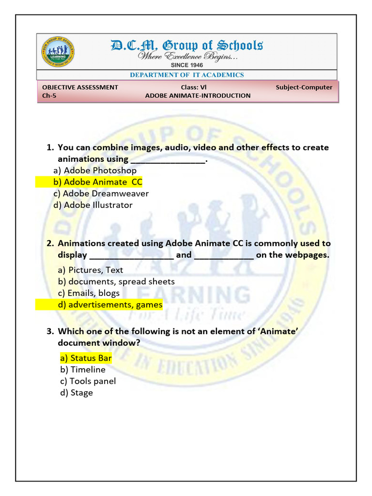 Vl It Objective Assessment Chapter 5 Adobe Animate Pdf