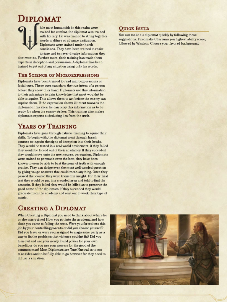 D&D 5E - Homebrew - Class Diplomat | PDF | Persuasion | Expert