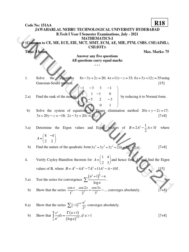 M1 Question Paper (July 2021) | PDF | Mathematical Concepts | Applied ...