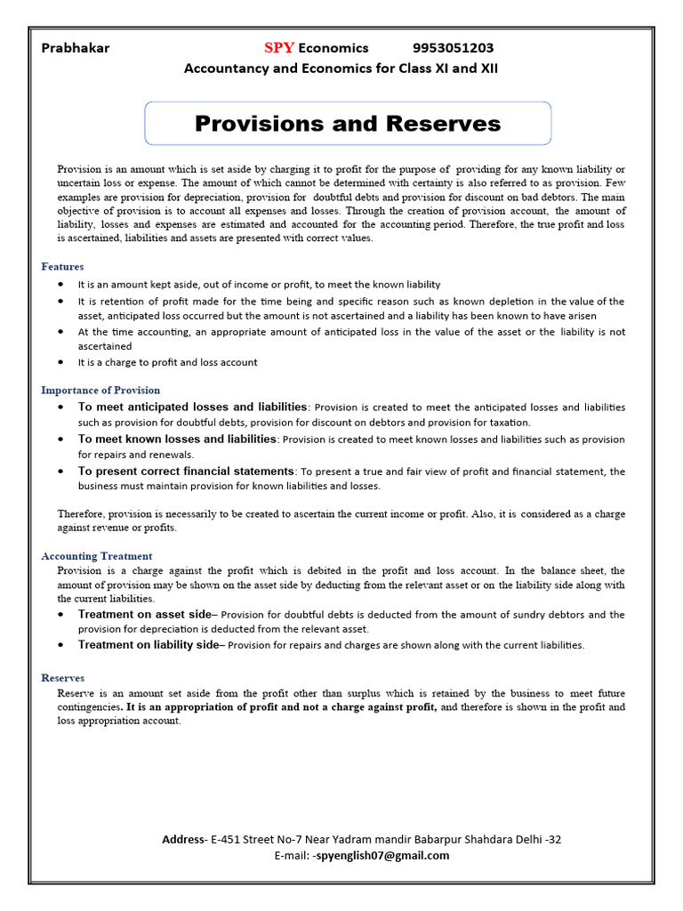 Provision and Reserve | PDF | Dividend | Debits And Credits