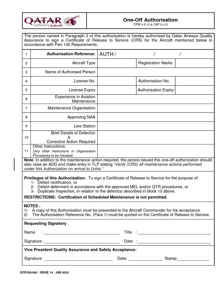 One-Off Authorization for CRS Signing | PDF | Aviation | Transport