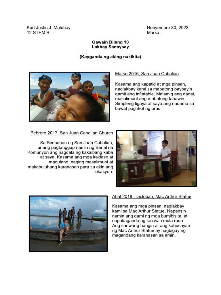 Lakbay Sanaysay by Kurt Justin Malubay | PDF