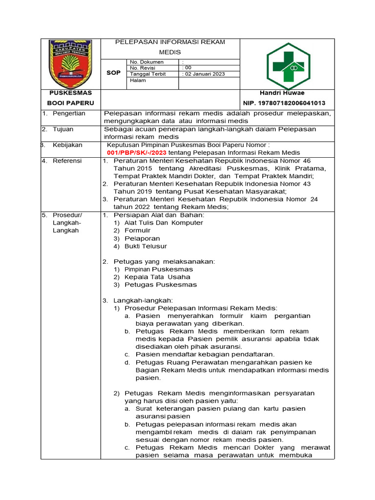 SOP Pelepasan Informasi RM | PDF