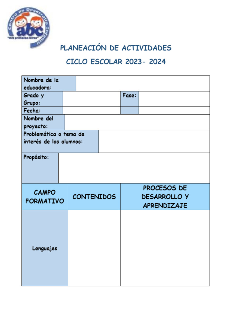 Formato de Planeación 2023 - 2024 para Llenar A Mano | PDF
