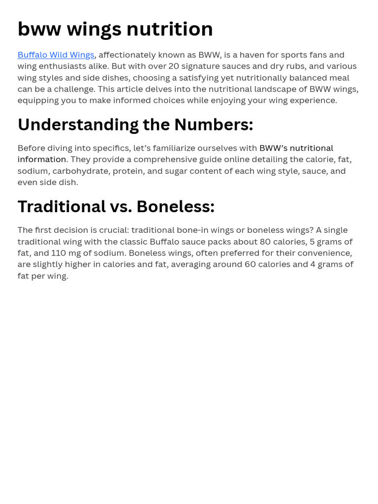 BWW Wings: Nutritional Guide | PDF