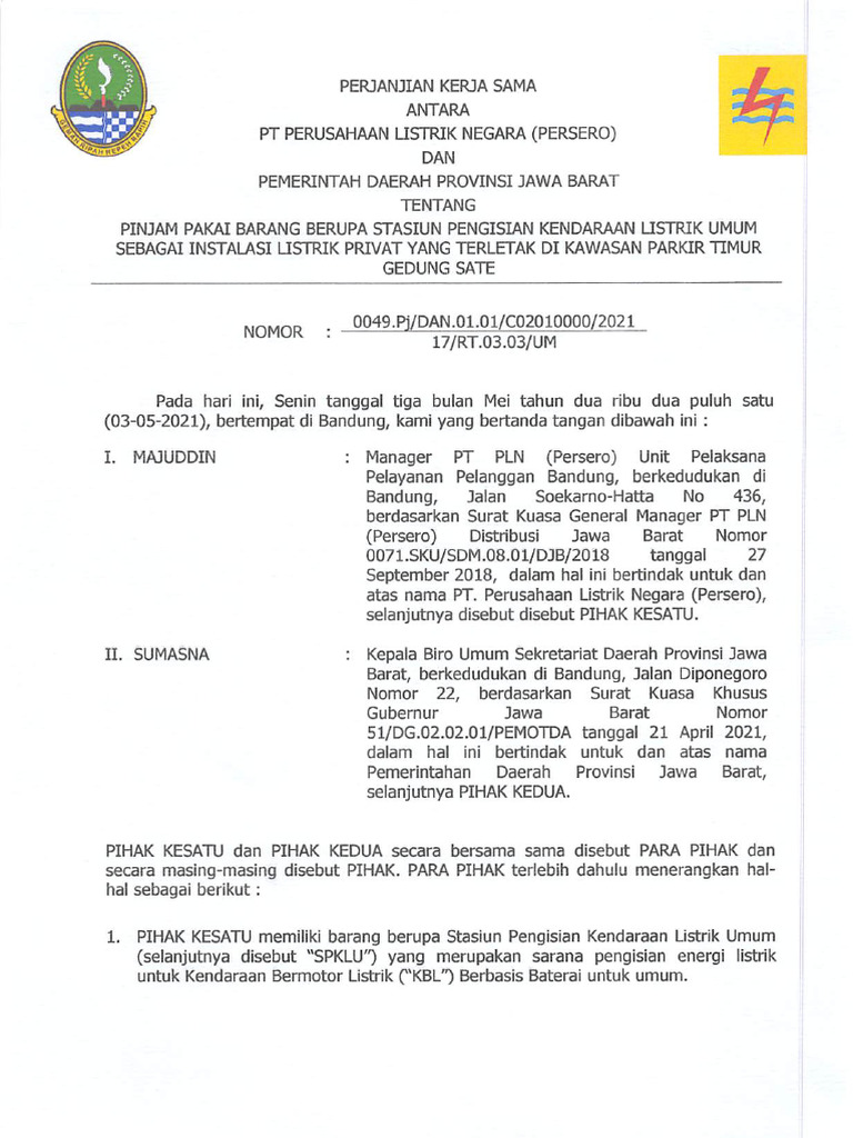 PKS - Pemda Provinsi Jawa Barat Dan PT PLN Persero - Pinjam Pakai ... PKS - Pemda Provinsi Jawa Barat Dan PT PLN Persero - Pinjam Pakai ...
