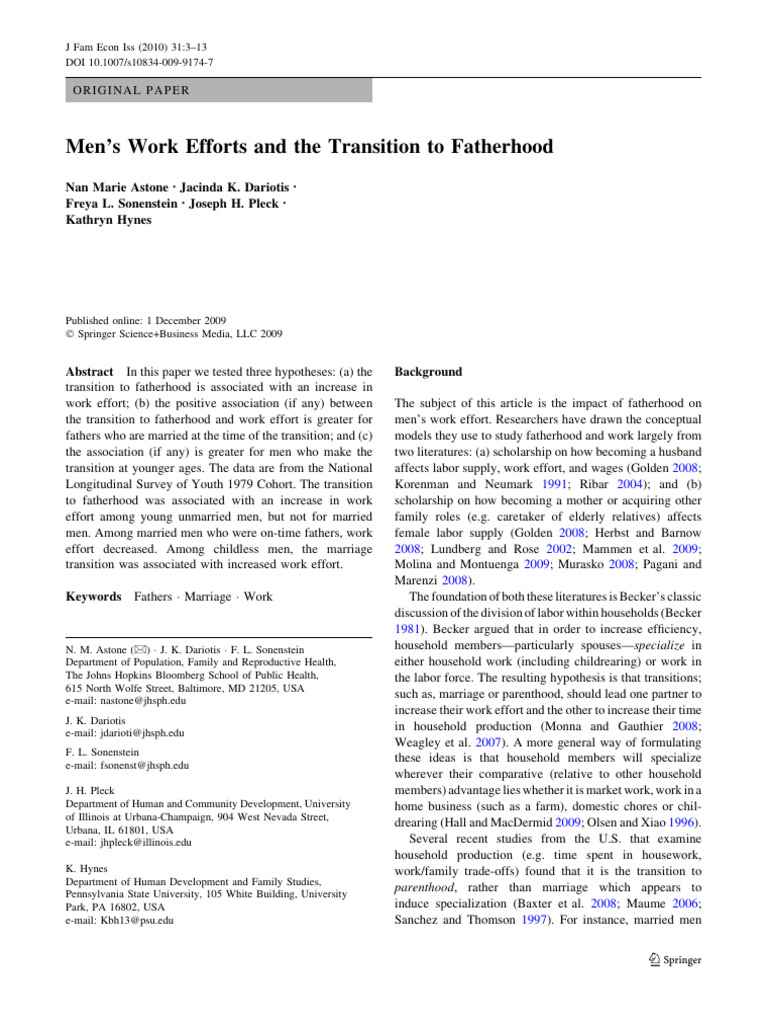 Men's Work Efforts and The Transition To Fatherhood | PDF | Dependent ...