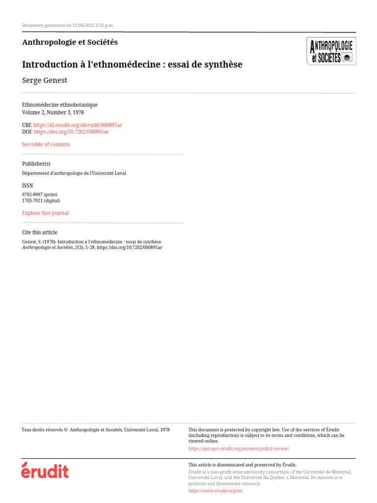 Introduction À L'ethnomédecine - 000895ar | PDF