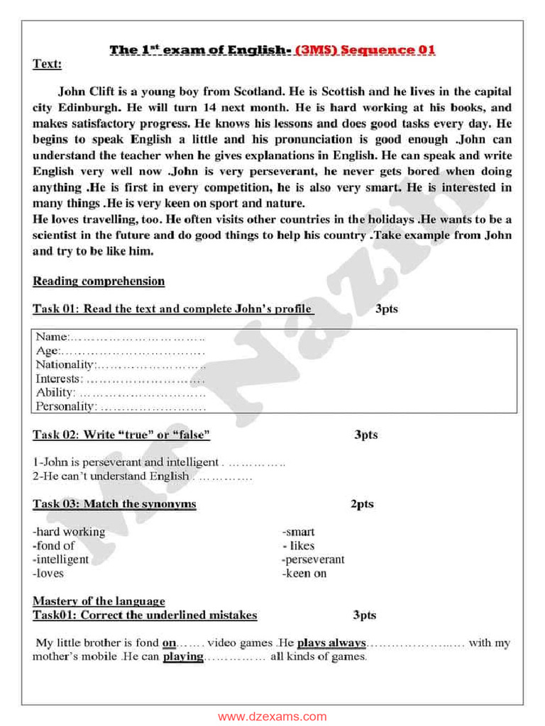 English Exam Resources for 3AM | PDF