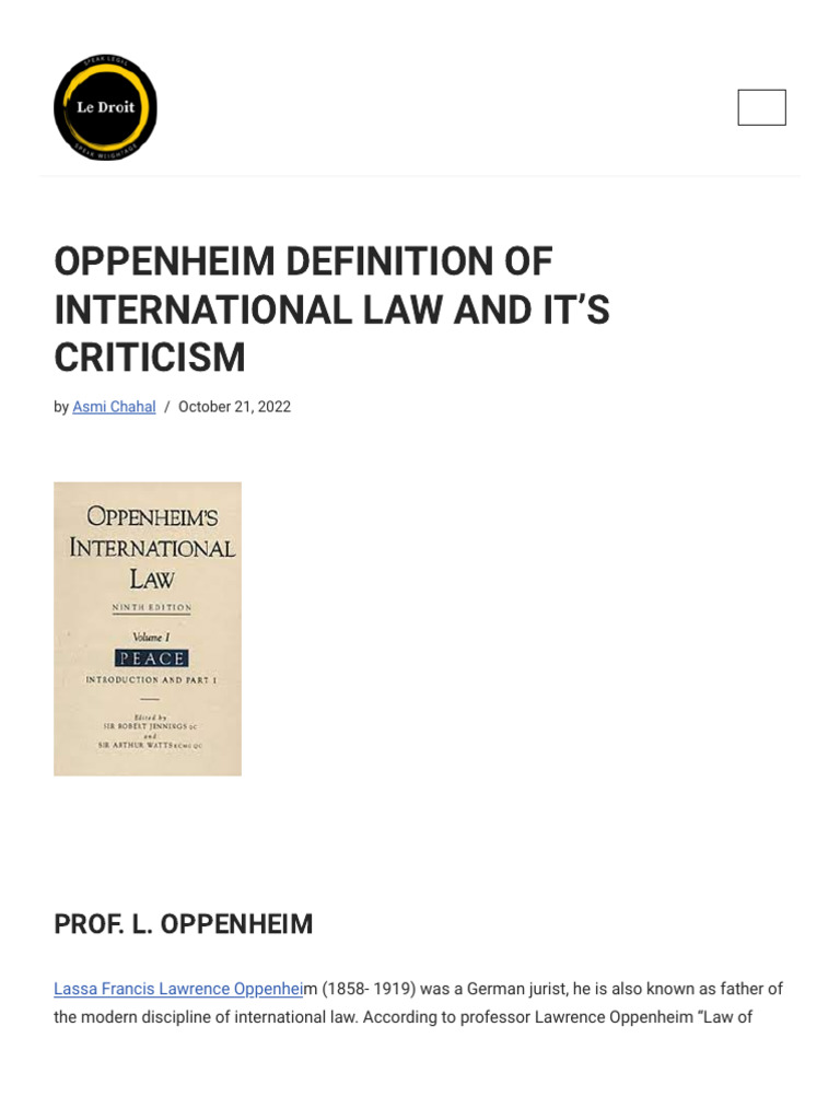 Oppenheim Definition of International Law and It'S Criticism | PDF ...