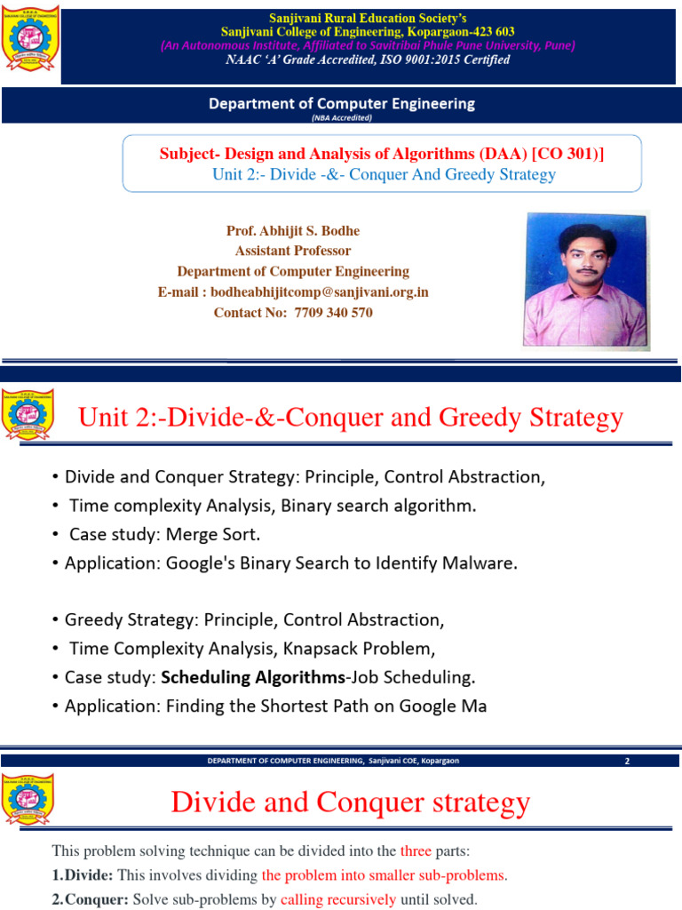 Divide N Conquer and Greedy Strategy | PDF | Time Complexity | Computing
