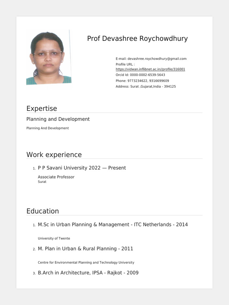 Vidwan CV - Prof Devashree Roychowdhury | PDF