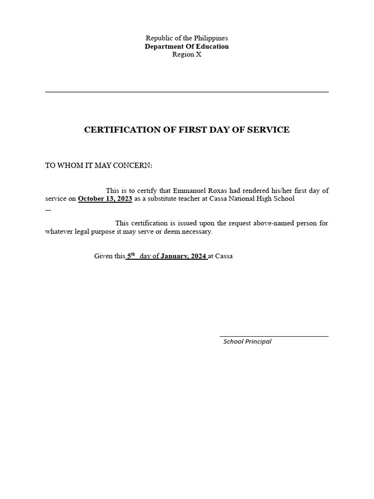 Certification of First Day of Service | PDF