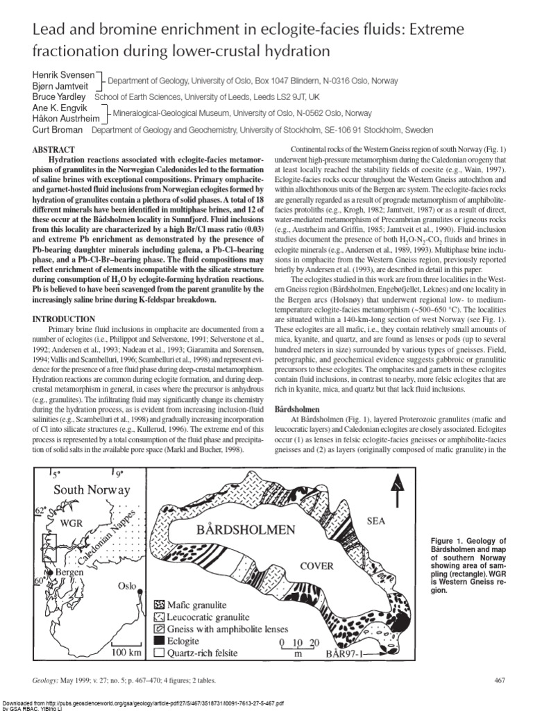 1999-Svensen-Geology-Lead and Bromine Enrichment in Eclogite-Facies ...