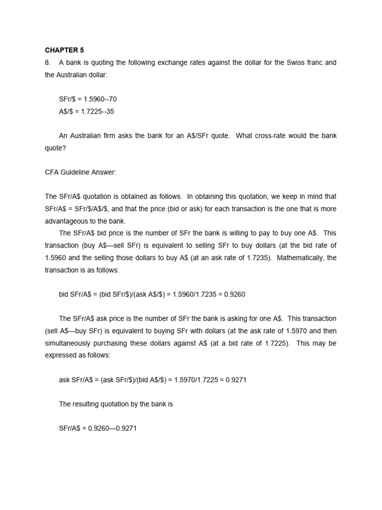 Chapter 5 6 - Solutions For Recommended End-Of-Chapter Problems | PDF | Swiss Franc | Arbitrage