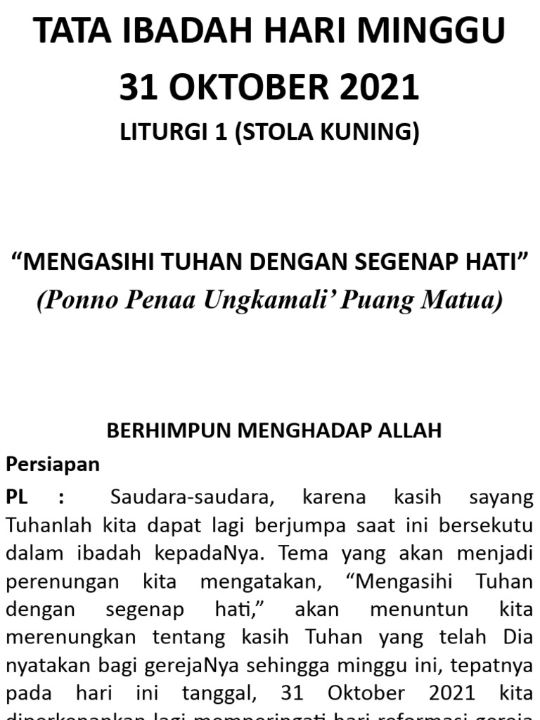 Tata Ibadah 31 Okt.2021 | PDF | Seni & Disiplin Bahasa