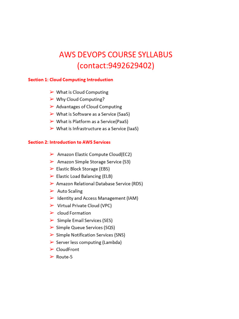 AWS DevOps Course Syllabus | PDF | Cloud Computing | Amazon Web Services AWS DevOps Course Syllabus | PDF | Cloud Computing | Amazon Web Services