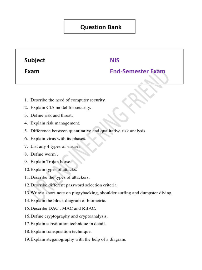NIS Exam Question Bank Overview | PDF | Technology & Engineering