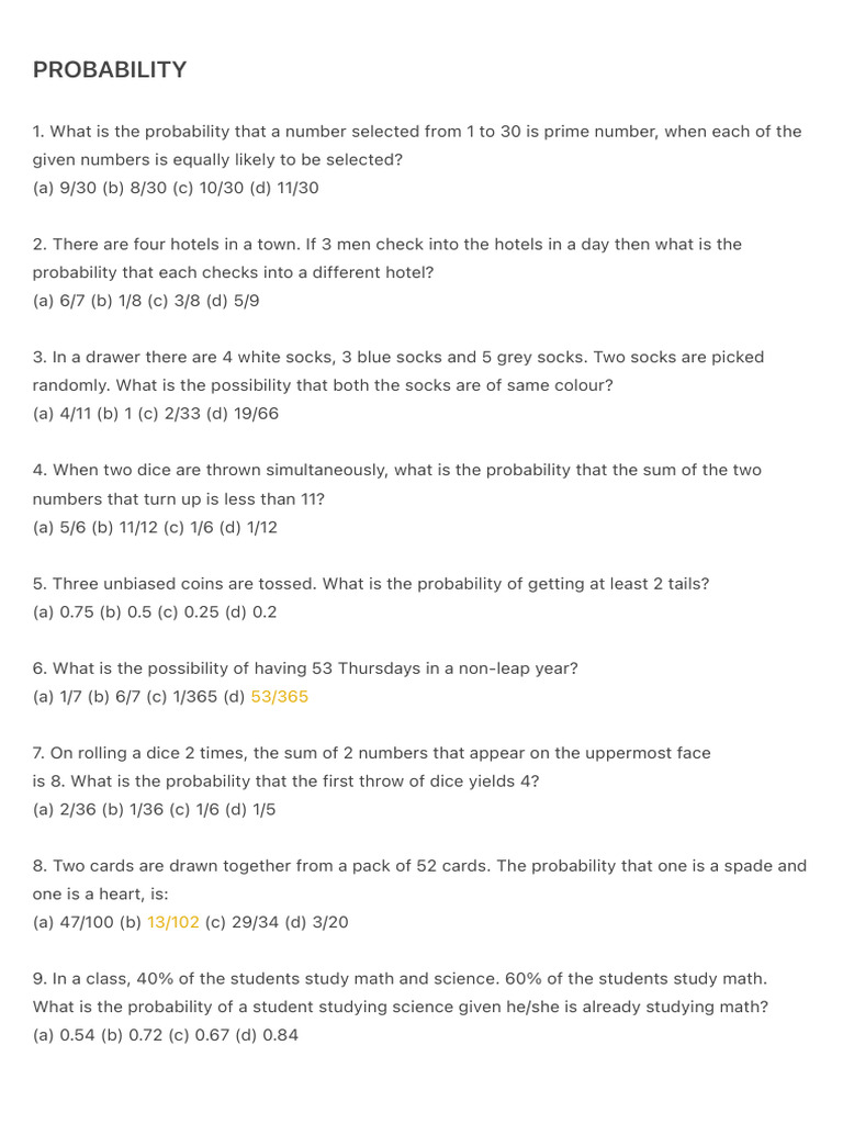 Probability 1 | PDF | Probability | Dice