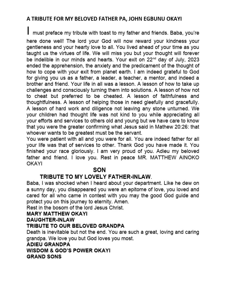 A Tribute For My Beloved Father Pa | PDF | Religion & Spirituality