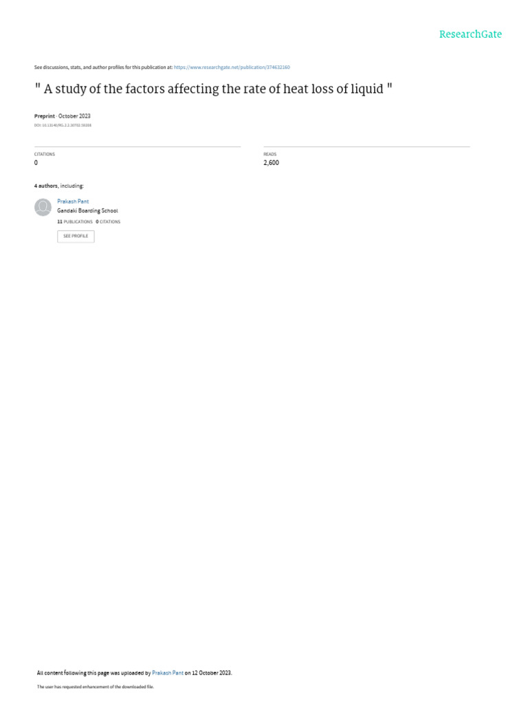 A Study of The Factors Affecting The Rate of Heat Loss of Liquid | PDF ...