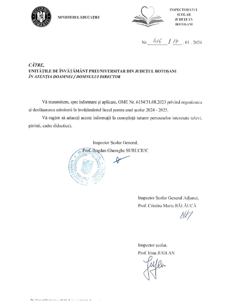 Ordin Admitere Liceu - 2024-2025 | PDF