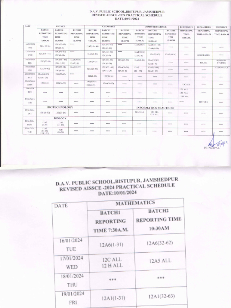 Revised Datesheet Practical AISSCE 2024 | PDF