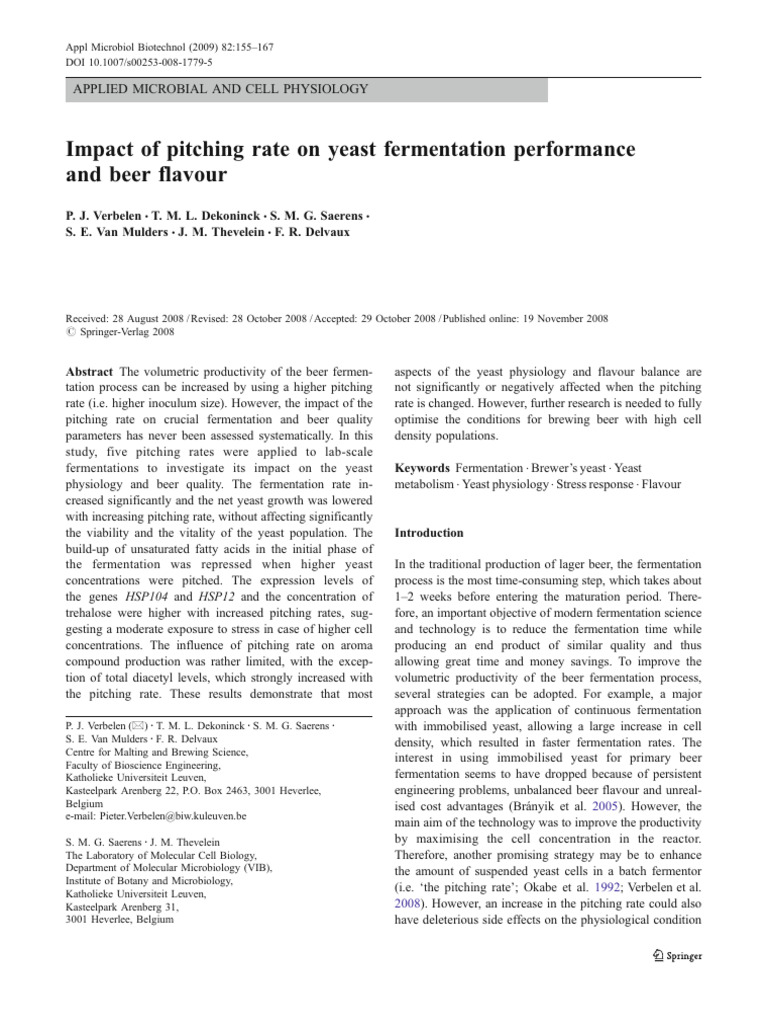 Impact of Pitching Rate on Yeast Fermentation | PDF | Yeast | Beer