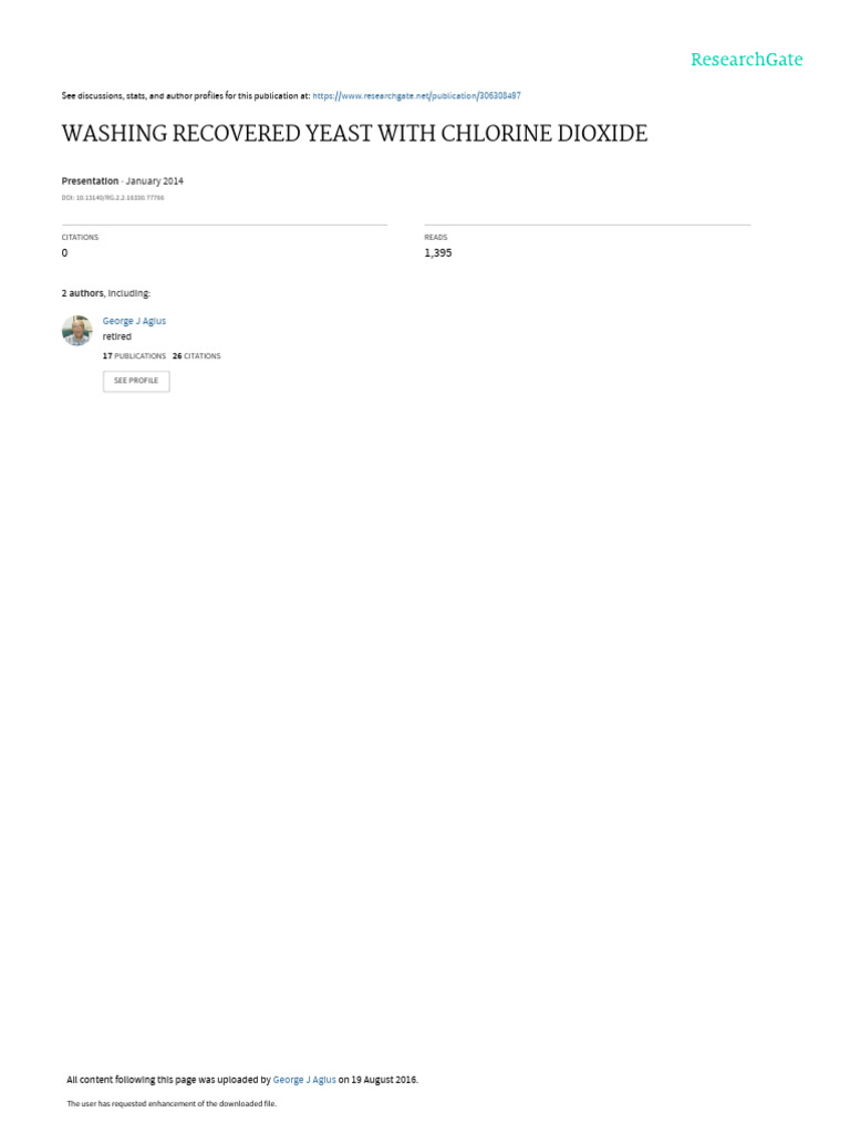 Yeast Washing With Chlorine Dioxide Jan2014aG - GAv3 | PDF | Yeast ...