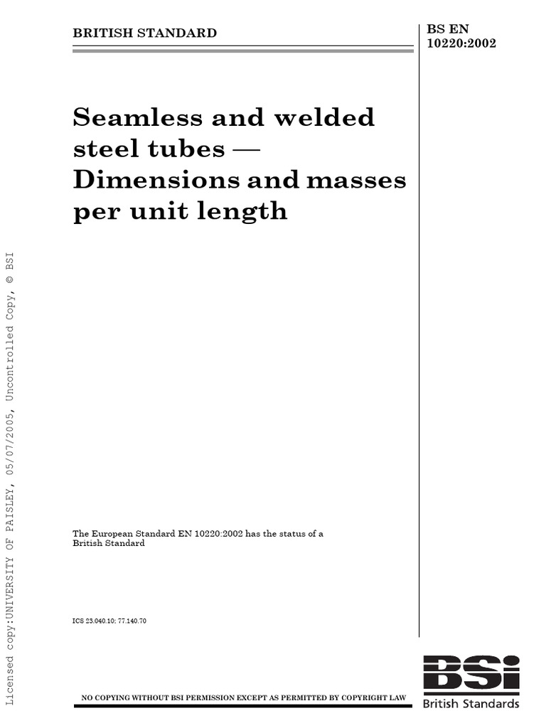 BS10220 Welded Steel Tubes | PDF | Production And Manufacturing ...