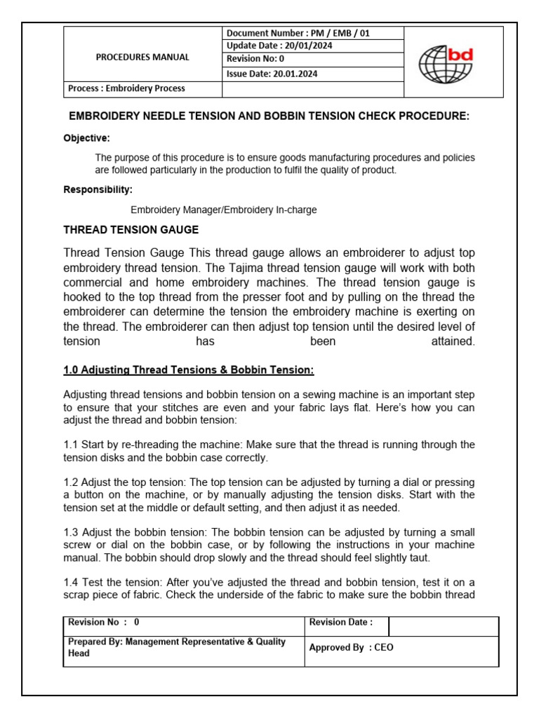 Embroidery Thread Tension Procedures | PDF | Embroidery | Sewing Machine