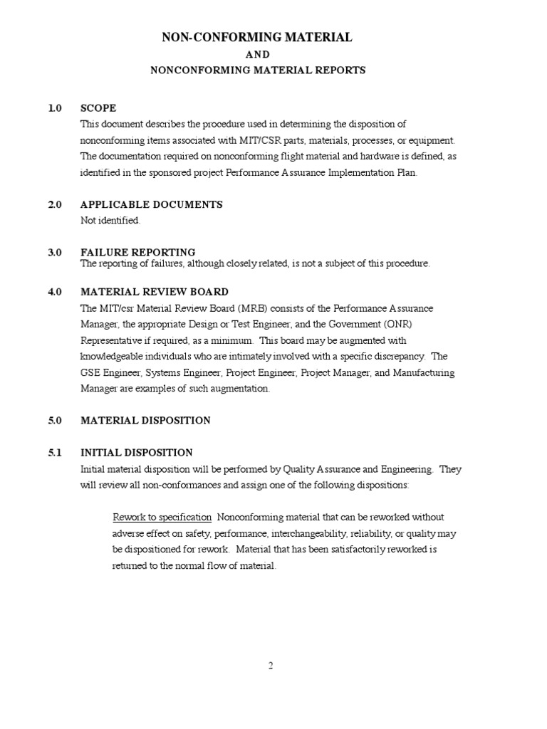 MRB NONCONFORMING MATERIAL | PDF | Quality Assurance | Specification ...