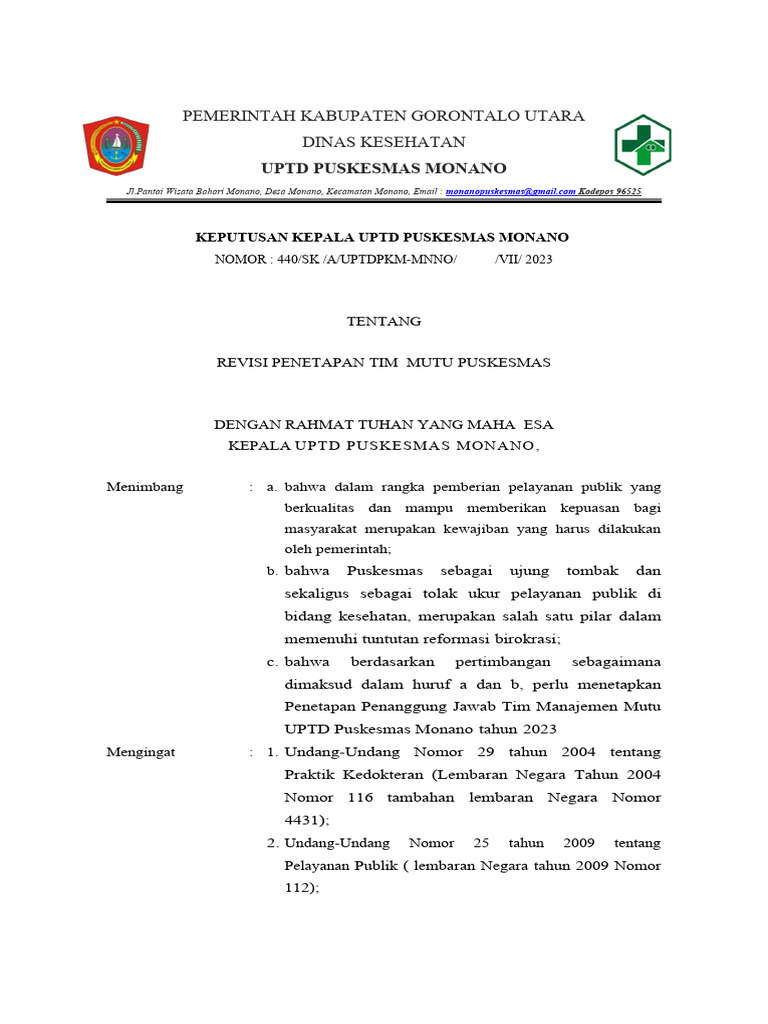 Revisi Tim Mutu Puskesmas Monano 2023 | PDF | Pengembangan Diri ...